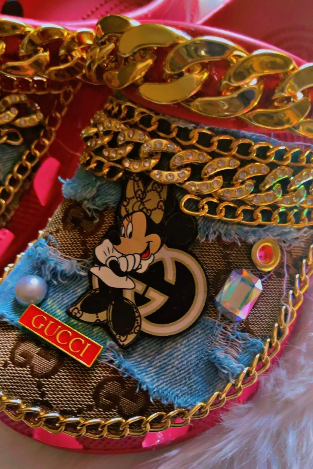 Strawberry Wine GG-Inspired Crocs w/ Denim, Charms & Rhinestones – B ...