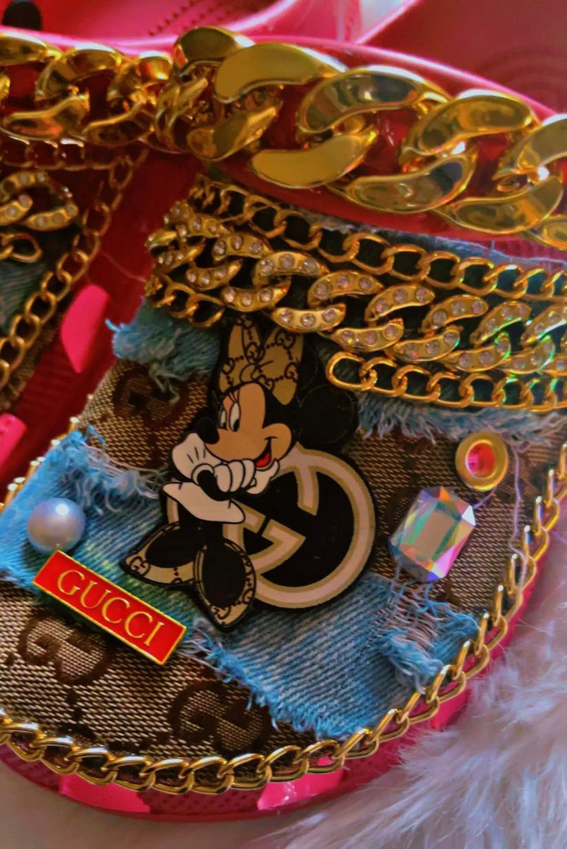 Strawberry Wine GG-Inspired Crocs w/ Denim, Charms & Rhinestones – B ...