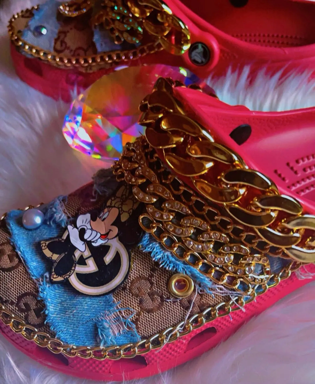 Strawberry Wine GG-Inspired Crocs w/ Denim, Charms & Rhinestones – B ...